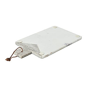Boho 2-Tone Marble Charcuterie or Cutting Board with Brass Inlay and Leather Tie, Gray and White