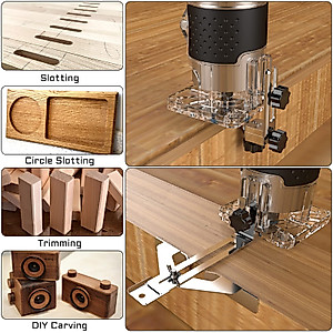 TwoWin Router Tool, 110V 800W Compact Wood Router Tool for Woodworking, Electric Hand Trimmer 1/4" Collets Palm Wood Router Tools Laminate Trimmer + Tungsten Carbide Router Bits 15-Piece Set