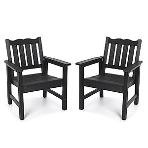 Stoog All-Weather Patio Chairs Set of 2, Outdoor Dining Chairs with Curved Backrest, 400 lbs Support Garden Chair, Black