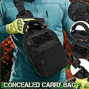 LarKoo Tactical Compact Concealed Carry Sling Bag Cut Molle Pistol Holster EDC Single Shoulder Chest Backpack Pack (Black)