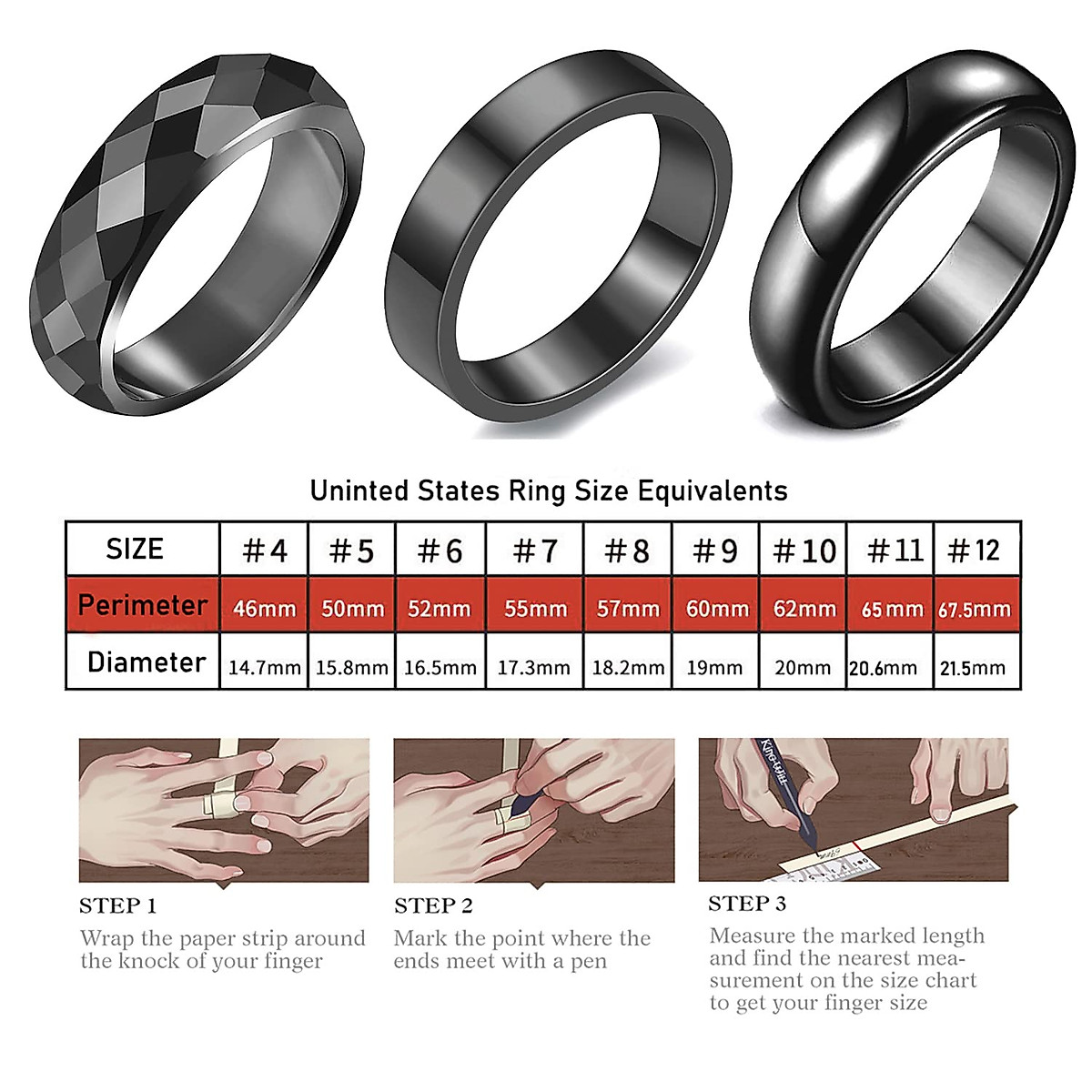 Hematite Rings for Women Anti-Swelling Black Obsidian Rings for Women Men (Ring Size 8)