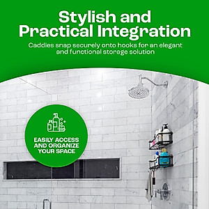 Helpful Home Shower Caddy, Adhesive Shower Shelf 2-Pack - Swift Draining, Rustproof Stainless Steel Shower Storage Rack with 4 Hooks, Adhesive, Easy Installation, Large Load-bearing