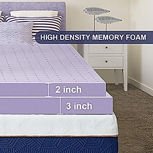 BedStory Memory Foam Mattress Topper Queen Size, 2 Inch Lavender Cooling Bed Pad with Removable Cover, Ventilated Design & Pressure Relieving, Tailorable for Sofas, RVs, Outdoors…