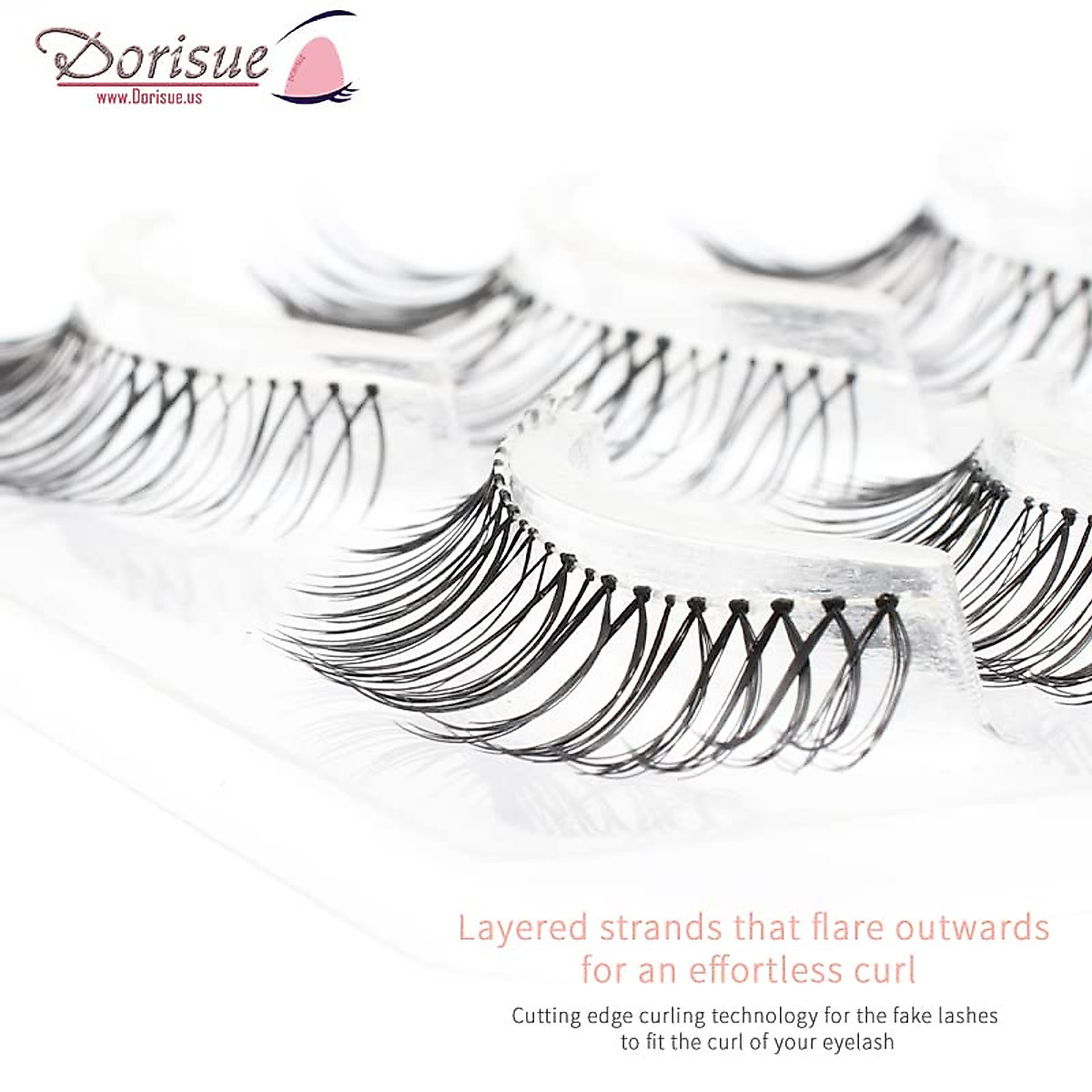 Dorisue Cat Eye False Lashes - Long Wispy Eyelashes for Dating Makeup, Outer Corner Dramatic Volume 5-12mm, 4 Pairs (E2)