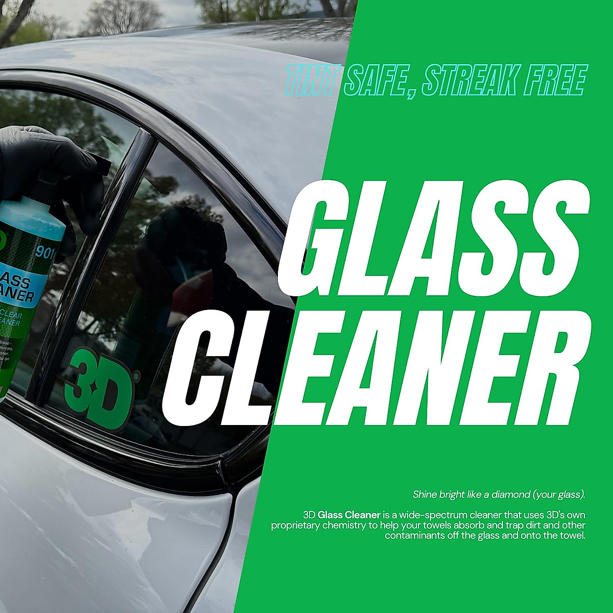 3D Glass Cleaner - Ready to Use, Tint Safe, Streak Free Glass Cleaner - 16oz.