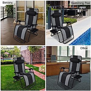 Piamomso Oversize Zero Gravity Chair with Cup Holder,Folding Recliner Lawn Zero Gravity Lounge Chair with Headrest, Grey & Black
