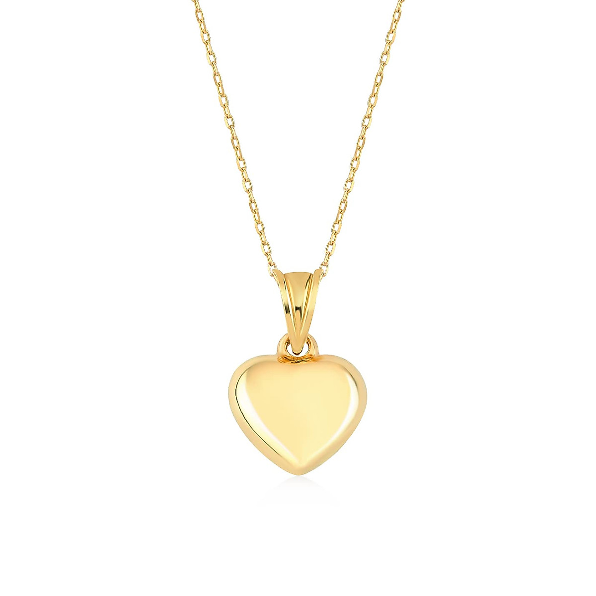 14k Real Gold Heart Necklace for Women | Puff Heart Necklaces in 14k Gold | Puffed Heart Pendant Necklace | Delicate Love Jewelry | Gifts for Birthday, 18"