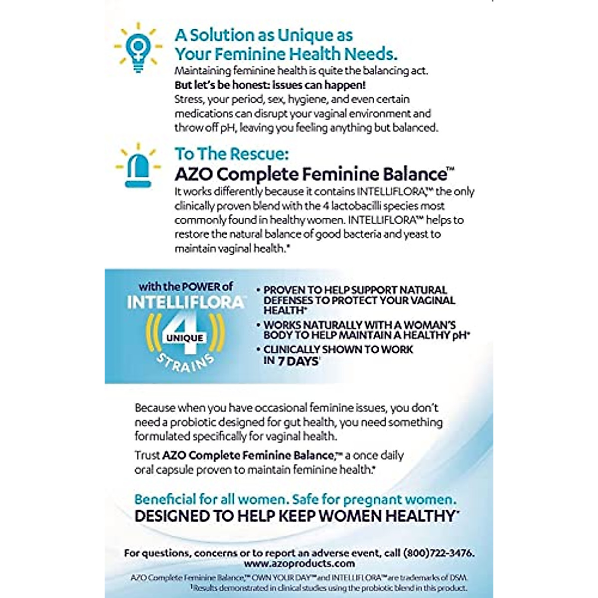 AZO Complete Feminine Balance Daily Probiotics for Women, Clinically Proven to Help Protect Vaginal Health, balance pH and yeast, Non-GMO, 30 Count