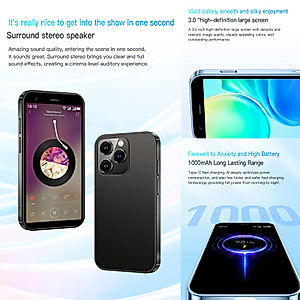 SOYES XS15 Mini Smartphone 3.0 Inch 3G WCDMA MTK6580 Quad Core Android 8.1 Mobile Phone WiFi GPS 2GB RAM 16GB ROM Dual Sim Google Play Cute Card Cellphone (Blue)