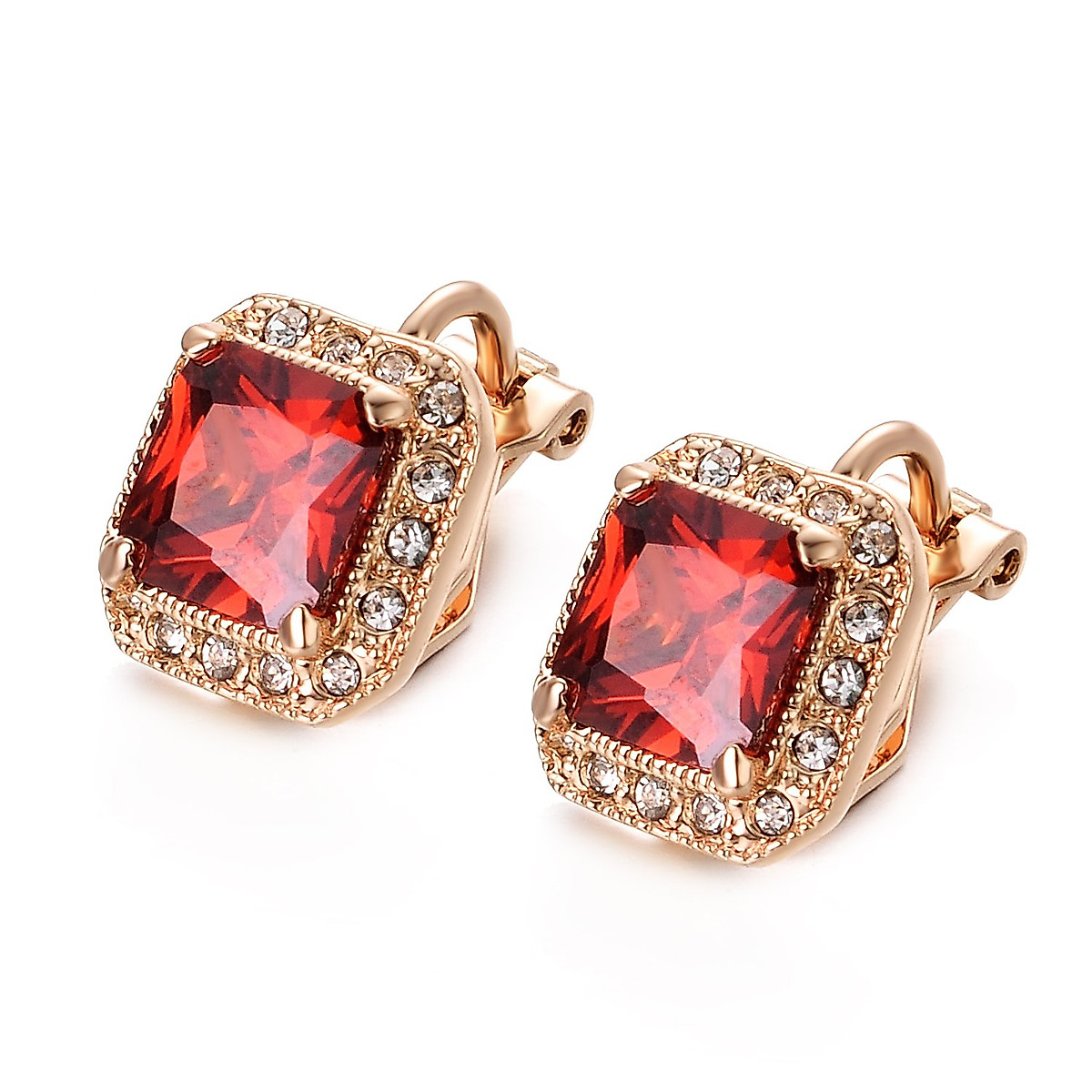 Yoursfs Clip on Square Earrings For Women Non Pierced Ears SImitation Red Ruby Cubic Zirconia Earrings