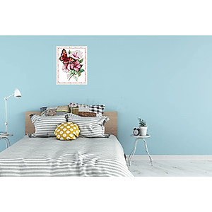 MONDART Stamped Cross Stitch Kit A Full Range of Embroidery Starter Kits for Beginners-Butterfly Love Flower 18 (Printed Cloth 11CT, 14.17×17.32-inch)