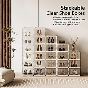 evron Shoe Rack Vertical Storage, Standing Shoe Organizer for Closet Organizers and Storage, Sturdier Frame Connection Clear Shoe Boxes Stackable with Smart Assembly Tool (White12 PCs)