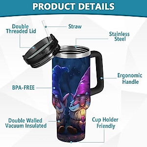 FRCSDIY Cute Gnome Insulated Tumbler with Handle and Straw Lid,30oz Leakproof Stainless Steel Cup BPA-Free Water Bottle