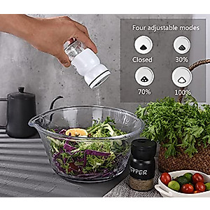 Wartter Farmhouse Salt and Pepper Shakers Set with Adjustable Lids, Cute Shaker Set with White Black Stainless Steel Lids