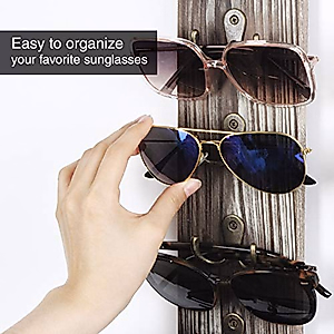 J JACKCUBE DESIGN Rustic Wood Wall Mounted Sunglasses Storage Organizer 10 Eyeglasses Holder Display Rack Set of 2 with 5 Metal Hooks on Each Holder -MK691A