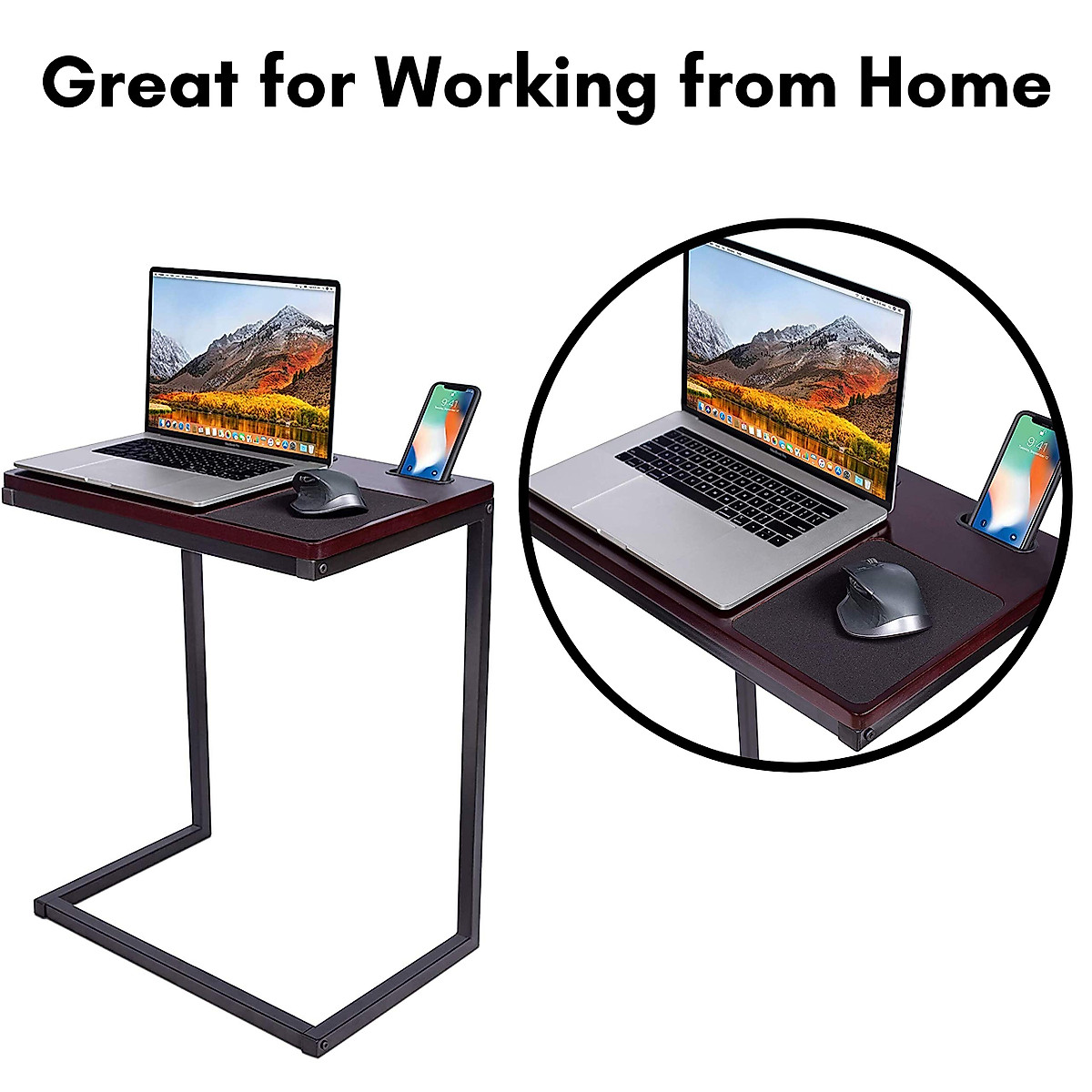 Sofia + Sam Sofa Table TV Tray with Tablet and Phone Slots - Work from Home - Laptop Stand for Couch Bed - Metal Legs - Console Lapdesk - Breakfast Eating Food - Coloring Computer Crafts - Lap Desk