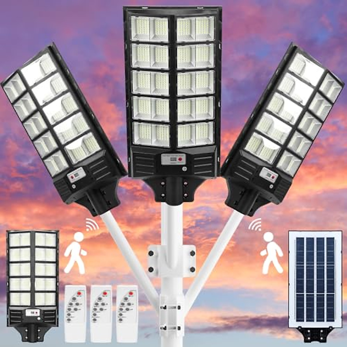 Altsuceser 3 Pcs Waterproof Solar Street Light, Solar Energy 240 Degree Coverage Area Garden Lamp, 1152 Light Beads Outdoor Light, Large Capacity Battery Pavement Solar Street Light Black