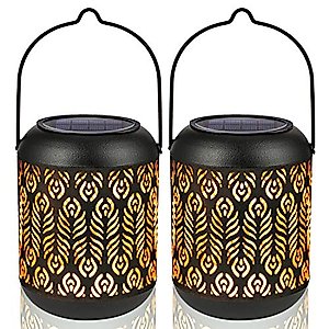 LeiDrail Solar Lantern Outdoor Garden Hanging Lanterns Metal Christmas Decoration Light Warm White LED Waterproof Landscape Lighting for Table Pathway Party Yard - 2 Pack