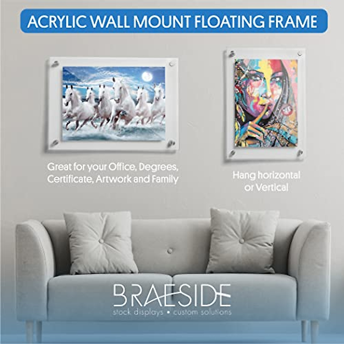 Displaybug Acrylic Frame – Standoff Floating Frame for Photos, Diplomas, Certificates, Posters – Modern and Minimalist Acrylic Picture Frame for Home and Office – Portrait or Landscape (22x28)