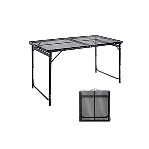 Moosinily Camping Table 4FT Grill Table Foldable Folding Table Picnic Portable Stand Mesh 3 Height Adjustable Outdoor Card BBQ RV Black 47.2×23.6 inch