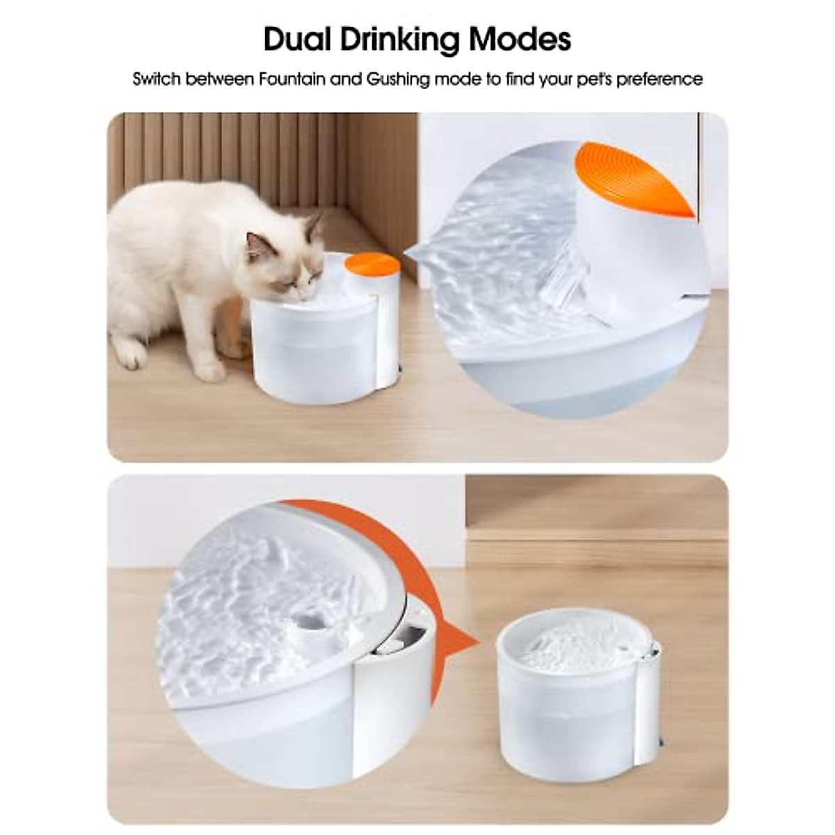 WOPET Dog Cat Water Fountain W500, 118oz/1 GAL Ultra Silent Dog Water Fountain with LED Light Smart Pump and Large-Size Filter, Visible Water Level Pet Water Dispenser