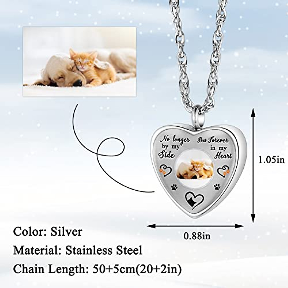 XIUDA Personalized Photo Urn Necklace for Cat Ashes Custom Photo Ashes Necklace Pet Cremation Jewelry for Women Memorial Cremation Necklace for Men