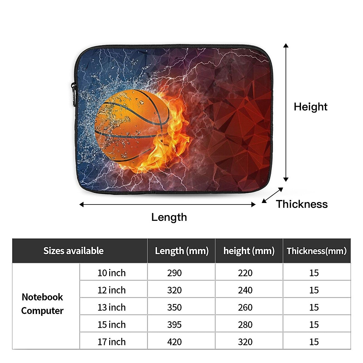 Basketball Ball 13 inch Portable Laptop Sleeve Compatible with MacBook Air Notebook Computer Case for Men Women College School Students