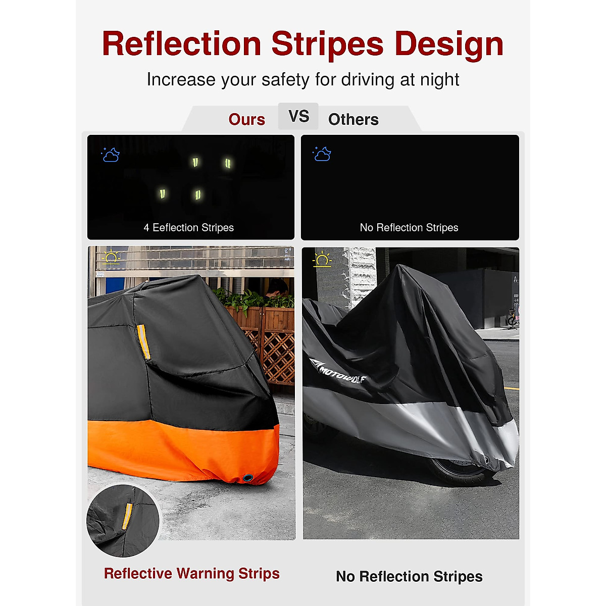 Puroma Motorcycle Cover, 105'' XXX-Large Heavy Duty Motorcycle Cover Waterproof Outdoor Indoor Scooter Shelter Protection with 4 Reflective Strips for Harley Davidson, Honda, Suzuki, Kawasaki, Yamaha