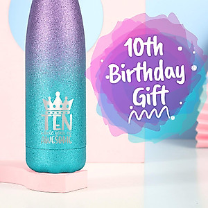 Birthday Gifts for 10 Year Old Girls - Glitter Water Bottle for Kids Children Daughter Granddaughter - 17oz/500ml Stainless Steel Insulated Water Bottle - Best Gift for 10th Birthday, Onebttl