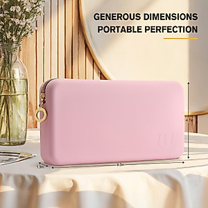 BEZOX Stylish Silicone Makeup Brush Bag - Travel Makeup Brush Holder, Portable Cosmetic Bag Zipper Pouch, Silicon Toiletry Bag Case - Pink