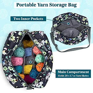 PAVILIA Yarn Bag Knitting Crochet Bag Organizer, Yarn Bags for Crocheting On The Go, Yarn Storage Project Bag for Crochet Knitting Accessories, Gifts for Crocheter Knitter, Grey Floral