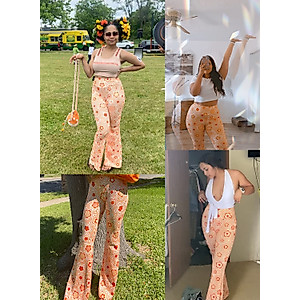 70s Flare Pants for Women - EDC Rave Festival Outfit High Waist Bell Bottom Boho Cute Groovy Disco Trousers(Orange, M, 1050e)