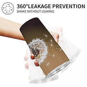 FHENMSA Stainless Steel Insulated Travel Coffee Mug,Blown Dandelion Blossom Print Reusable Car Cup,Thermal Cup for Outdoor with Straw And Lid