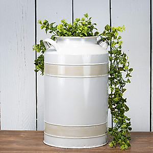 Foreside Home and Garden Antique White Large Metal Milk Jug Decorative Vase