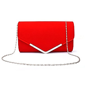 U-Story Womens Velvet Bridal Clutch Evening Prom Wedding Shoulder Chain Bag Handbag (Red)