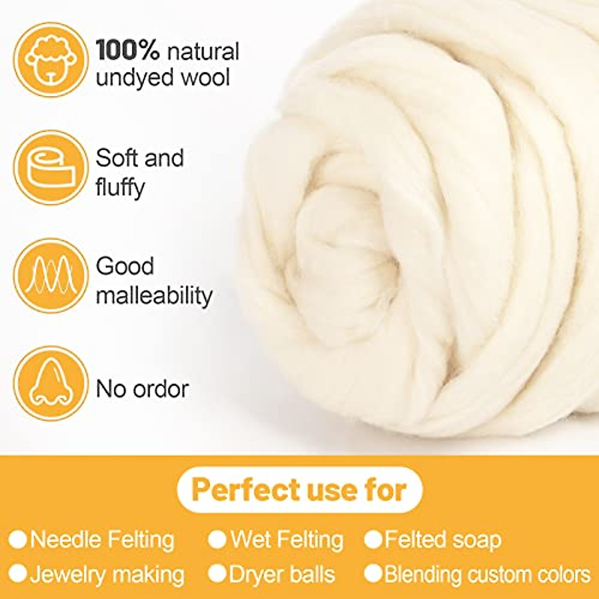 Natural Wool Roving - 8.8 oz Fibre Wool Yarn Roving Needle Felting Wool Hand Spinning for Beginners Adult Wool Felting Yarn Supplies DIY Craft Materials - Beige