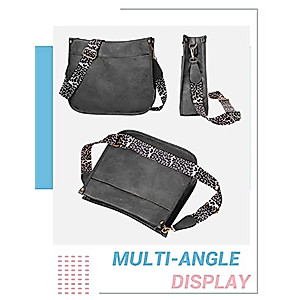 Crossbody Bags Purses Women Vegan Leather Leopard Guitar Strap Shoulder Bucket Handbags Designer Top Zipped Pockets Hobo Bags Gray