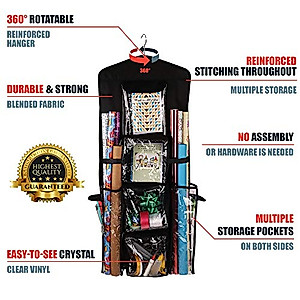 Regal Bazaar Large Double-Sided Hanging Black Gift Bag Organizer & Dual-Sided Hanging Black Gift Wrap Organizer - Two Great Hanging Organizer Products for Your Home