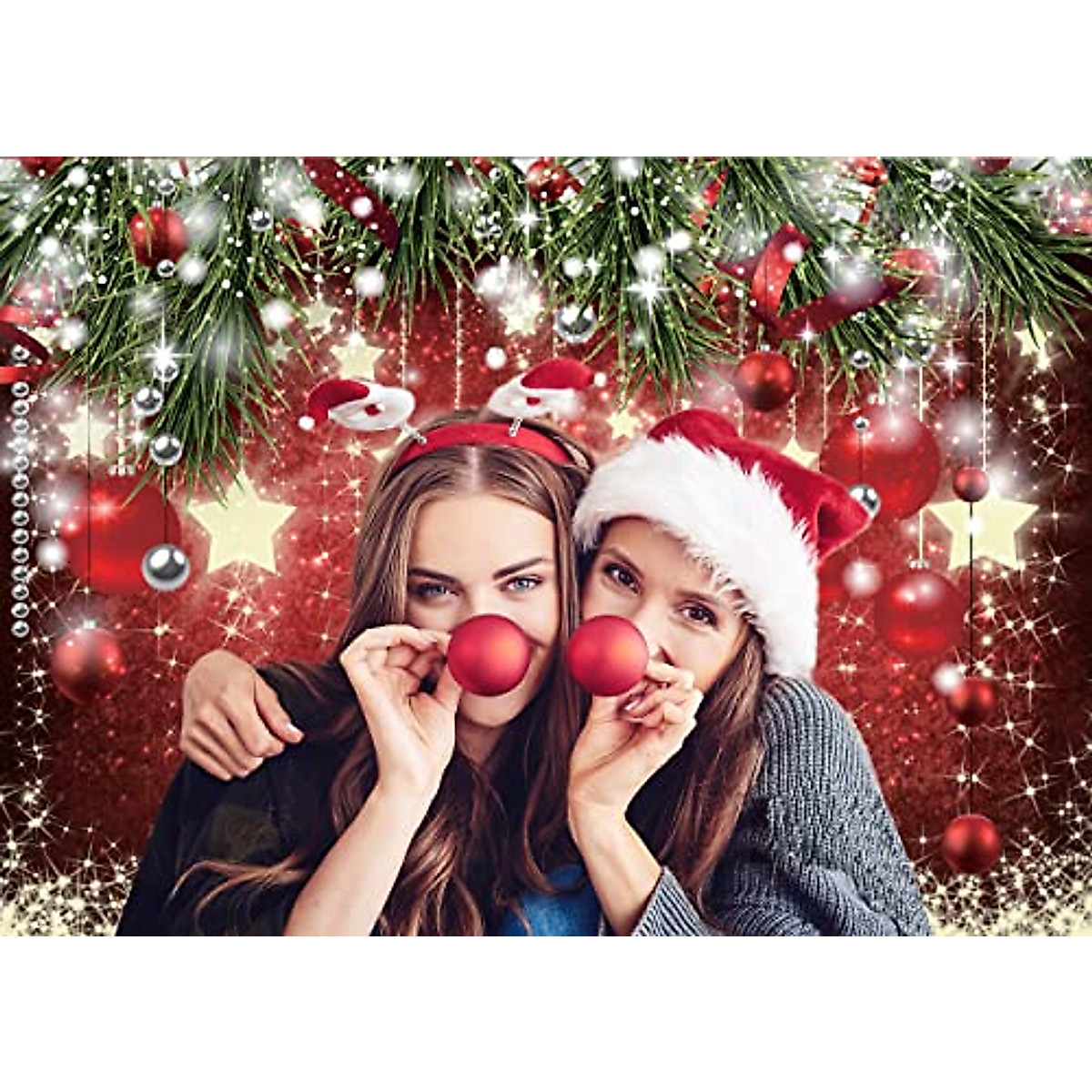 SJOLOON Christmas Backdrops Red Ball Theme Background Shining Stars Background New Year Backdrop for Christmas Party Decoration Banner Photo Shoot 12364 (10x8FT)