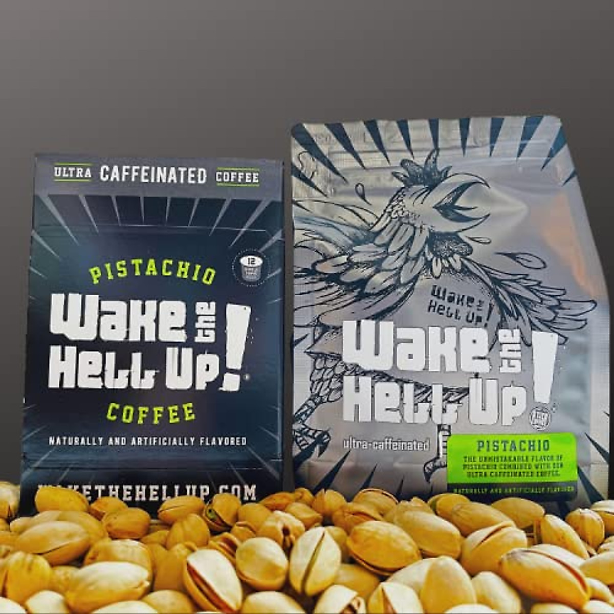 Wake The Hell Up!® Pistachio Flavored Single Serve Coffee Pods Of Ultra-Caffeinated Coffee For K-Cup Compatible Brewers | 12 Count, 2.0 Compatible Pods