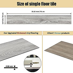 Freshtour Peel and Stick Floor Tile, 36 PCS/54 Sq.Ft Self-Adhesive Wood Vinyl Plank Flooring, Waterproof Wear-Resistant DIY Floor Tiles for Bedroom Kitchen Living Room RV (36" x 6", Light gray)