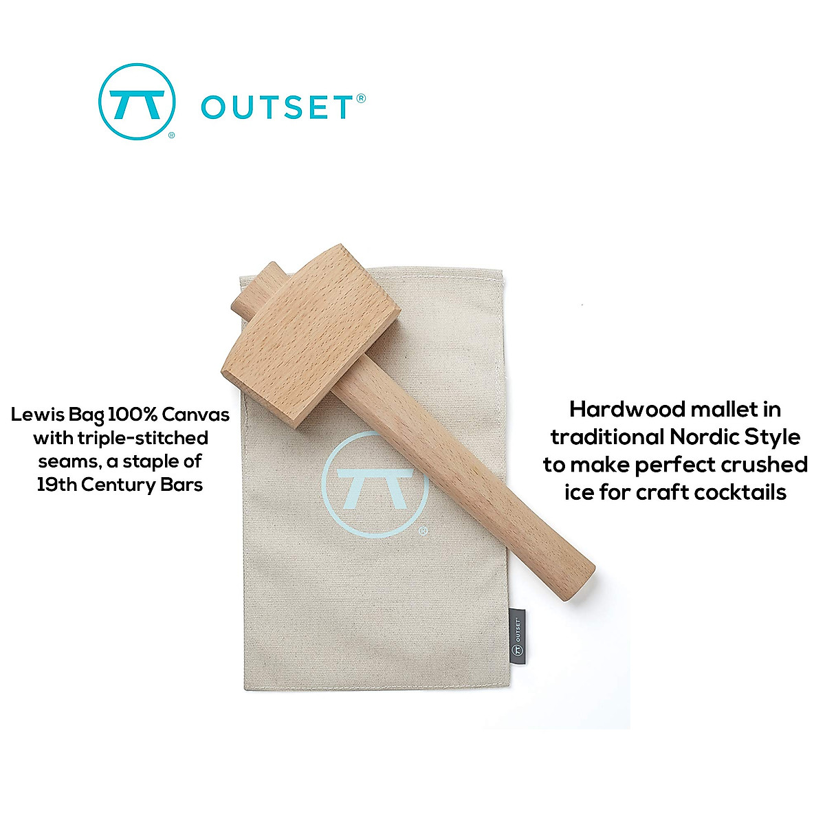 Outset Professional Lewis Bag and Ice Mallet Bartender Kit, 2 Piece Set, Beechwood