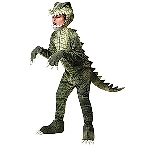 Kids Dangerous Alligator Costume Boys, Green Reptile Hooded Jumpsuit Halloween Outfit Small
