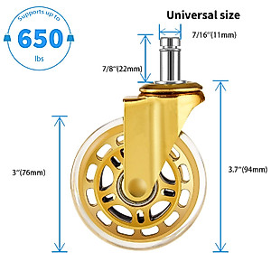 Office Chair Wheels Replacement,(Set of 5) 2.5'' Office Caster Wheels Smooth Rolling Heavy Duty Casters Safe for All Floors Including Hardwood - Universal Stem 7/16 Inch, Gold