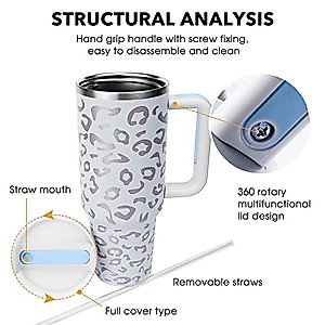 Serborni 40 oz Tumbler With Handle and 3 Straws Lid, Insulated Tumblers Stainless Steel Travel Coffee Mugs For Hot and Cold（Bay Leaf）