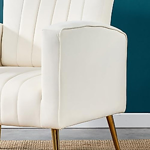 FATFISH Modern Velvet Accent Chair with Arms, Wingback Reading Chair with Gold Metal Legs, Comfy Upholstered Single Leisure Sofa for Living Room Bedroom Club(Velvet+White)