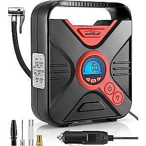 WindGallop Digital Car Tire Inflator Portable Air Compressor for Car Tires 12v Car Air Pump Tire Pump with Pressure Gauge LED Light Valve Adaptors for Bike Automobiles Basketball Pool Toys (Red)