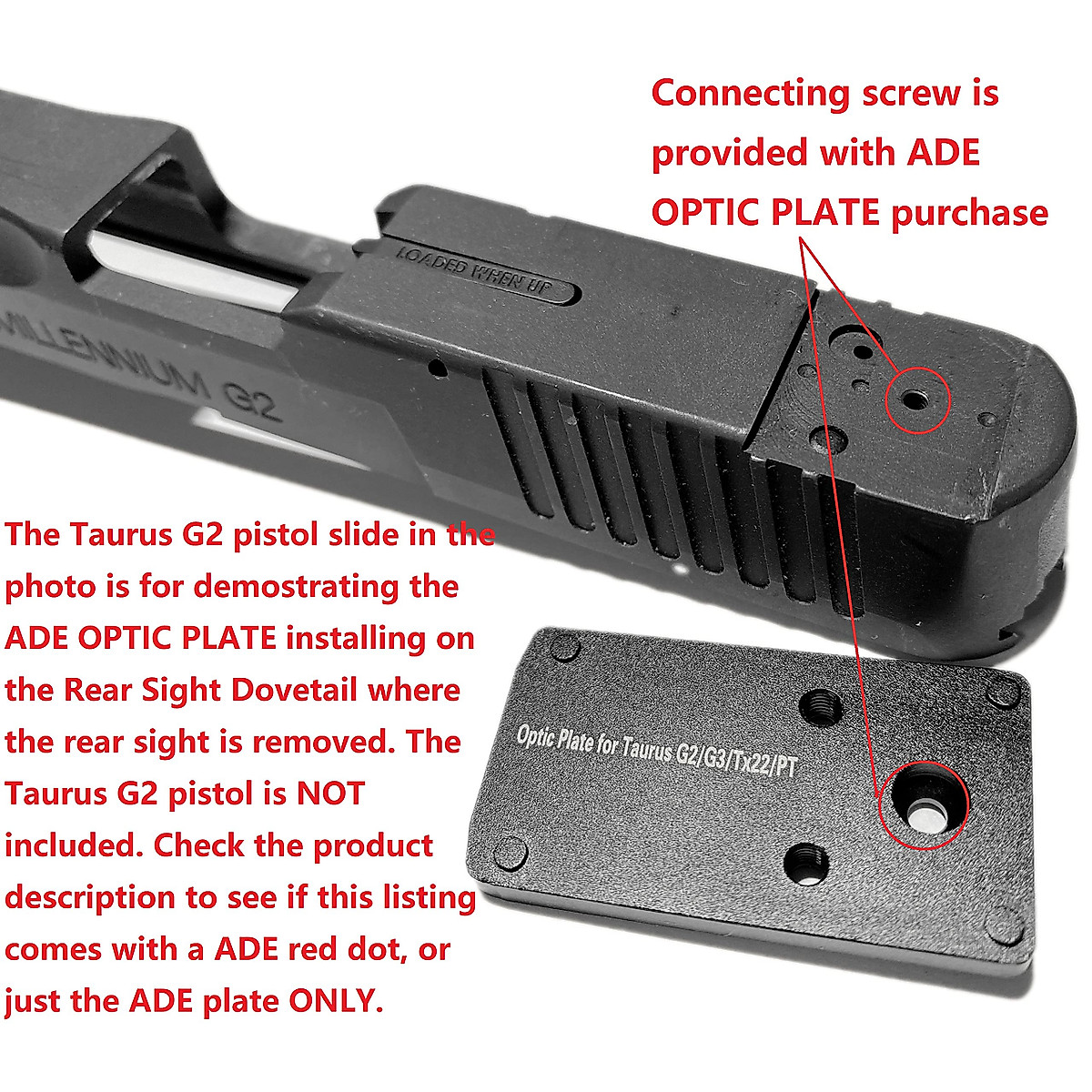 Ade Advanced Optics RD3-006 Green Dot Sight + Optic Mounting Plate for Taurus PT111 G2, Millennium G2, G2C, G3 with Original Rear Sight, PT140 G2, PT709, PT740, TX22 + Pictinny Plate