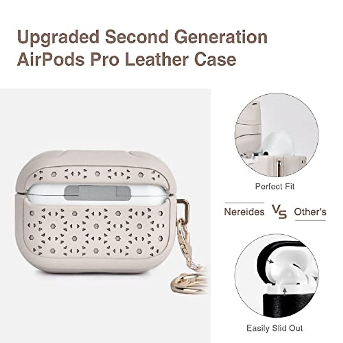Nereides Compatible with AirPods Pro Case, Protective Leather Cover with Keychain, High-end Fashion Design Skin with Hollow Out Pattern for Women, Supports Wireless Charging, Front LED Light Visible