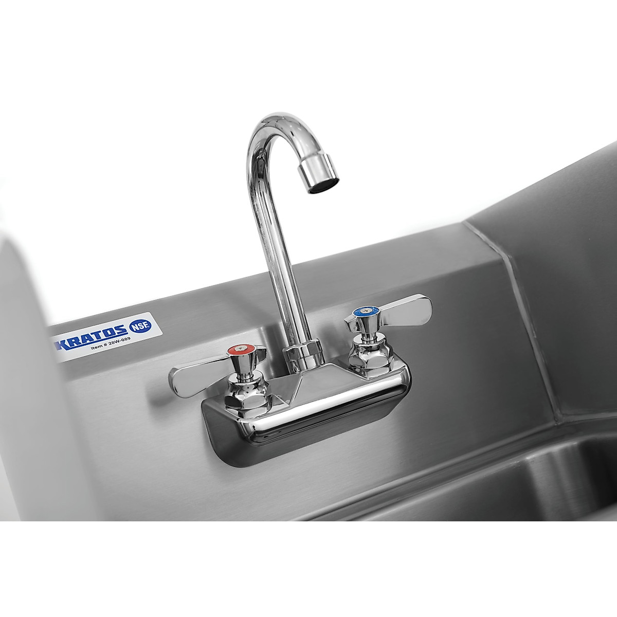 Kratos 28W-091 NSF Commercial Hand Sink with Gooseneck Faucet - 9"Wx9"Dx5"H Bowl - 7-3/4" Side Splashes